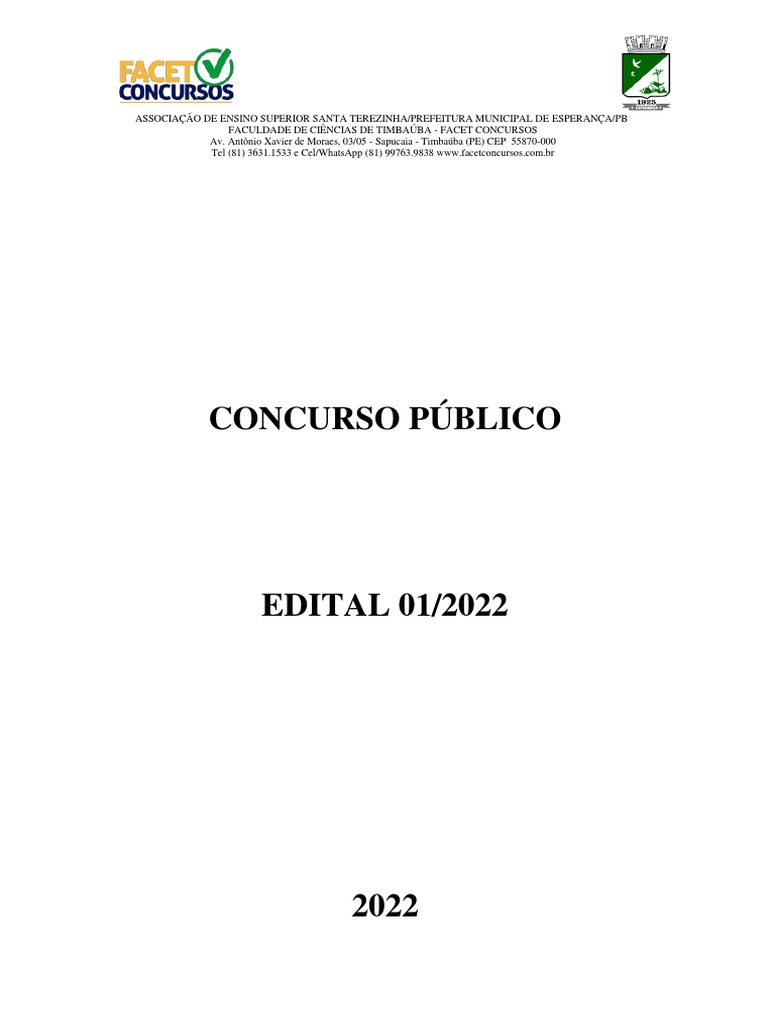 Edital Concurso Publico Esperanca | PDF | Renda | Internet Edital Concurso Publico Esperanca | PDF | Renda | Internet