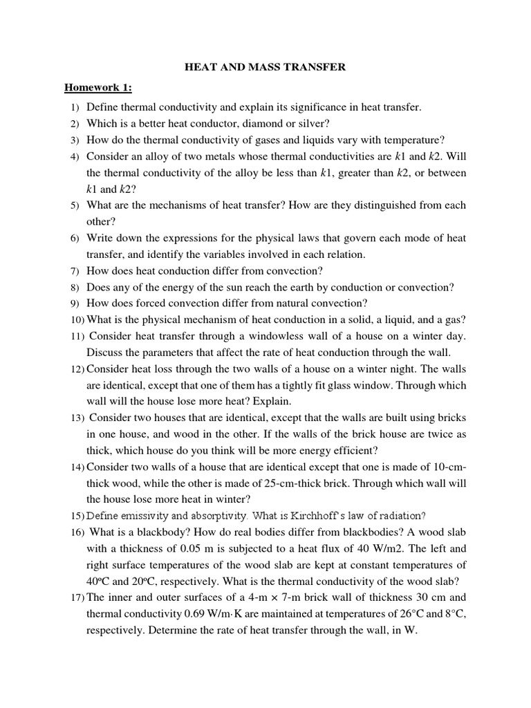Homework - Heat and Mass Transfer - List 1 | PDF | Heat Transfer | Heat