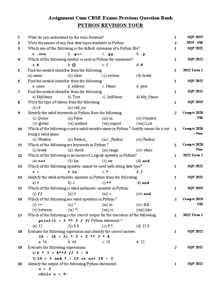 1 Question Bank CBSE | PDF | Parameter (Computer Programming) | Scope (Computer Science)