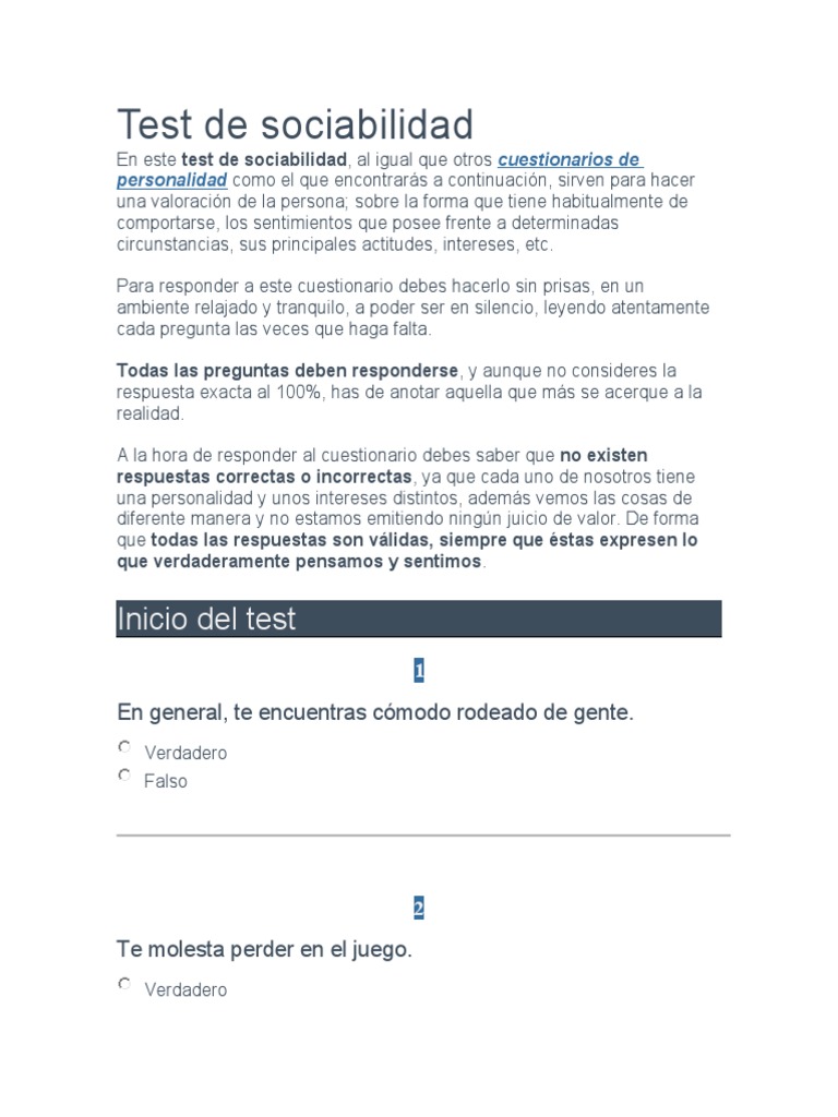Test de Sociabilidad | PDF | Cuestionario