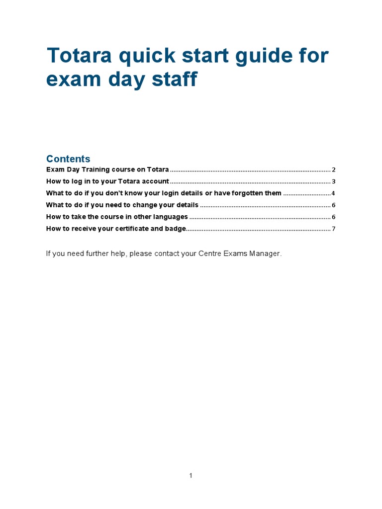 Totara Quick Start Guide For Exam Day Staff | PDF | Login | Test ...