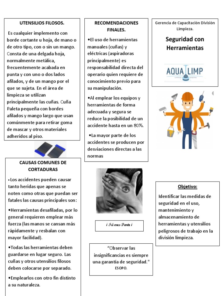 Seguridad con utensilios filosos en limpieza | PDF | Herramientas ...