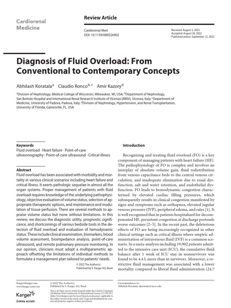 Diagnosis of Fluid Overload: From Conventional To Contemporary Concepts ...