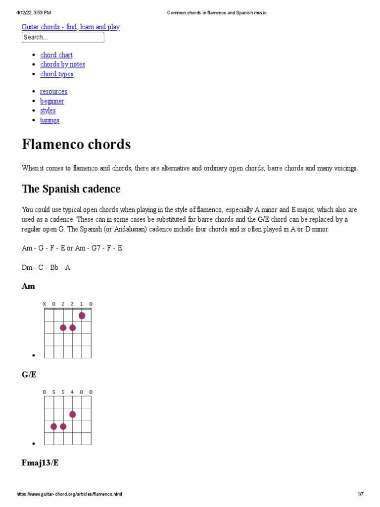 Common Chords in Flamenco and Spanish Music | PDF | Musical ...