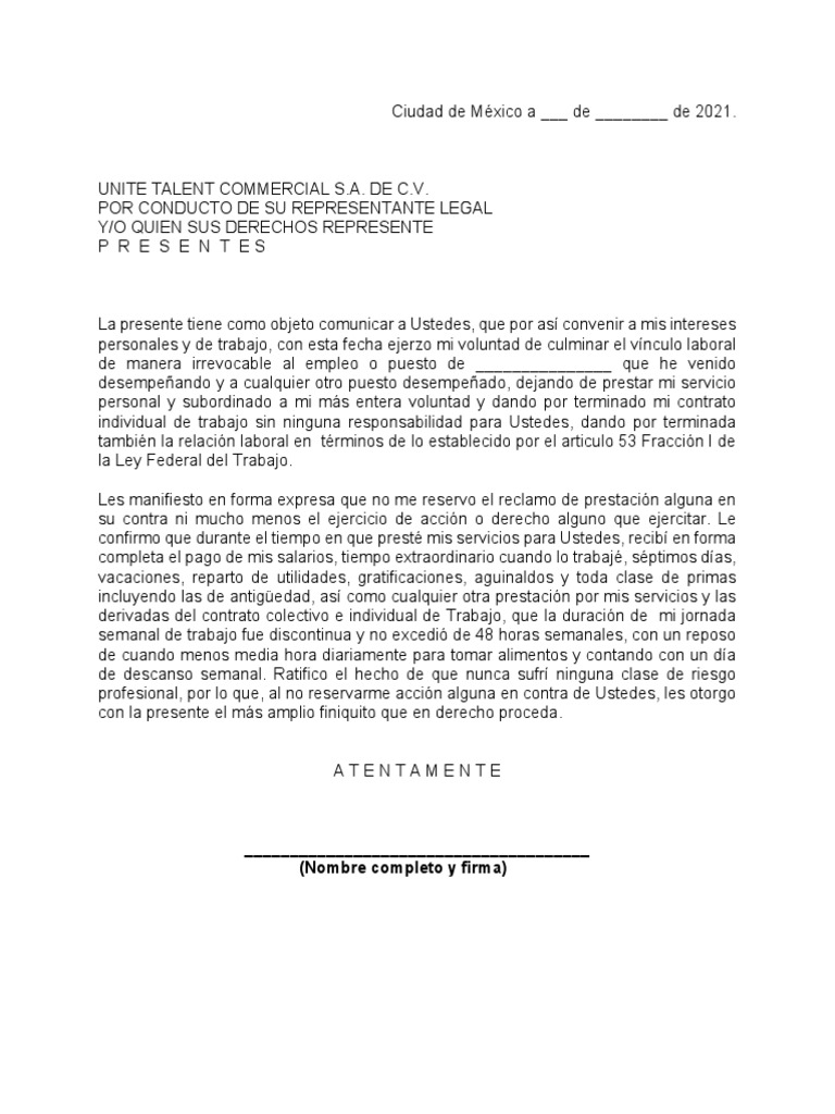 Carta Terminación Laboral | PDF
