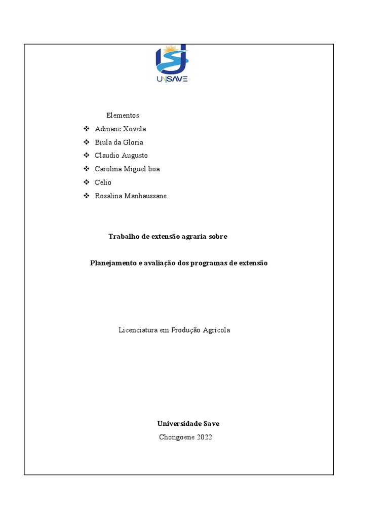 Planejamento e Avaliação Dos Programas de Extensão Grupo 1 | PDF ...