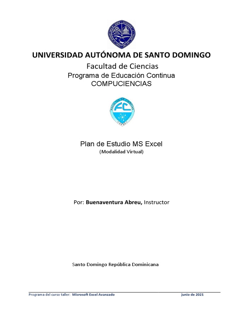 Plan de Estudios de Ms Excel Compuciencias FC UASD | PDF | Microsoft Excel | Videotelefonía
