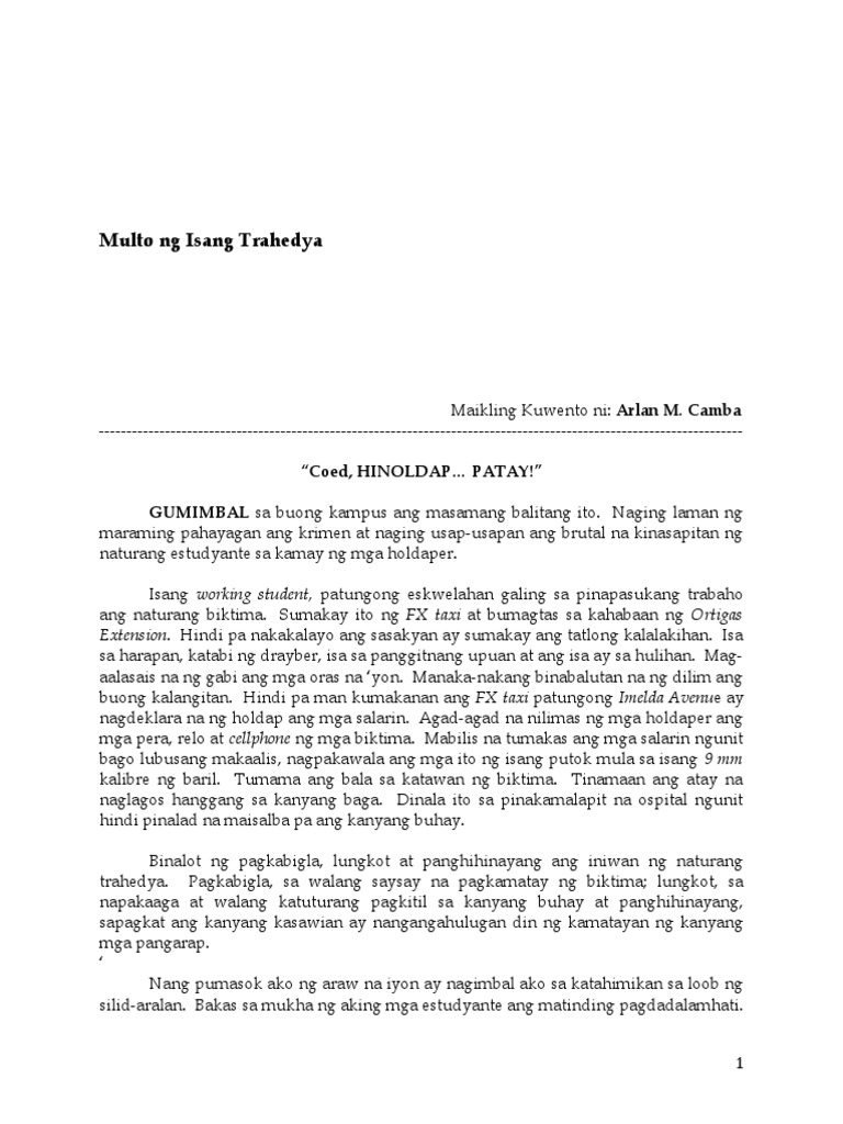 Multo NG Isang Trahedya | PDF