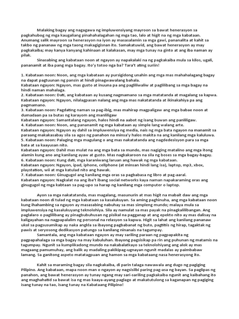 Kabataan Noon at Ngayon | PDF Kabataan Noon at Ngayon | PDF