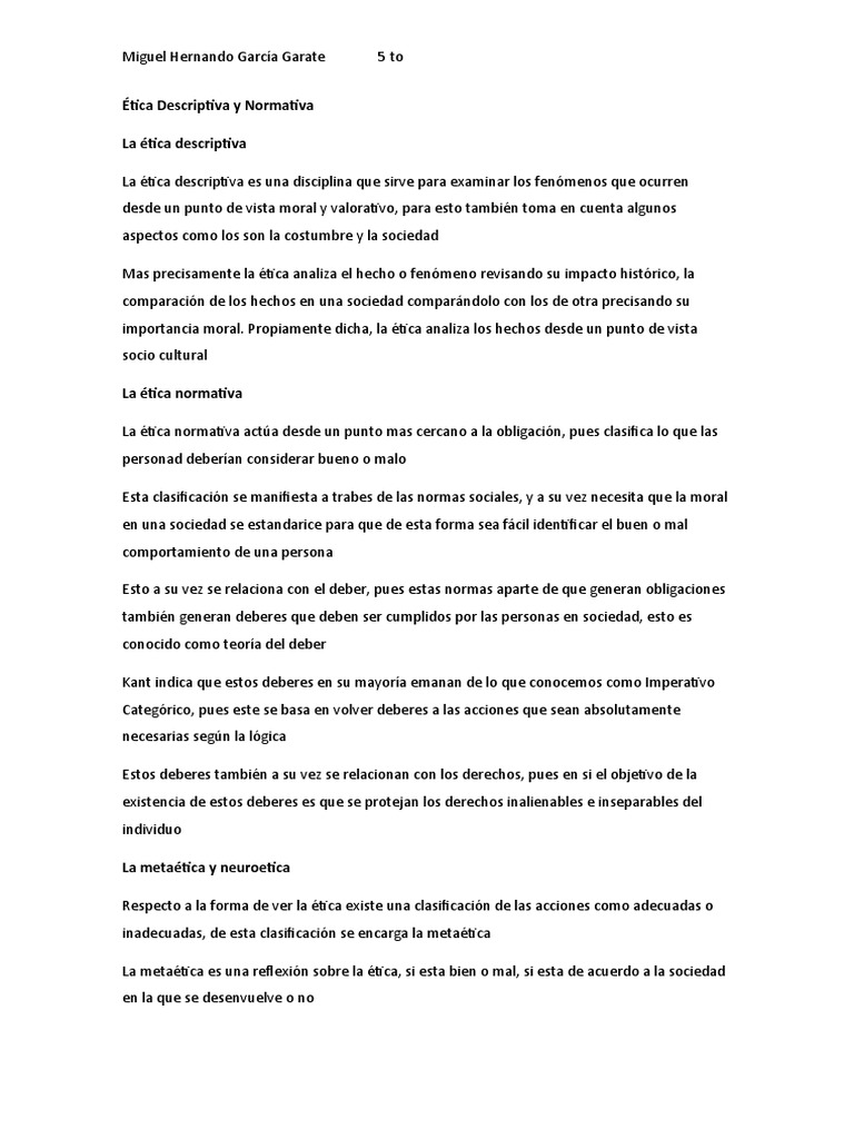 Etica Descriptiva y Normativa | PDF | Moralidad | Sociedad