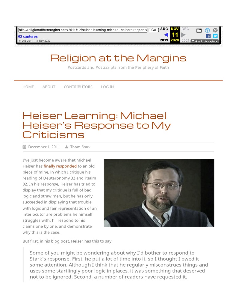 Thom Stark (Dec 2011) - Heiser Learning. Michael Heiser's Response To ...