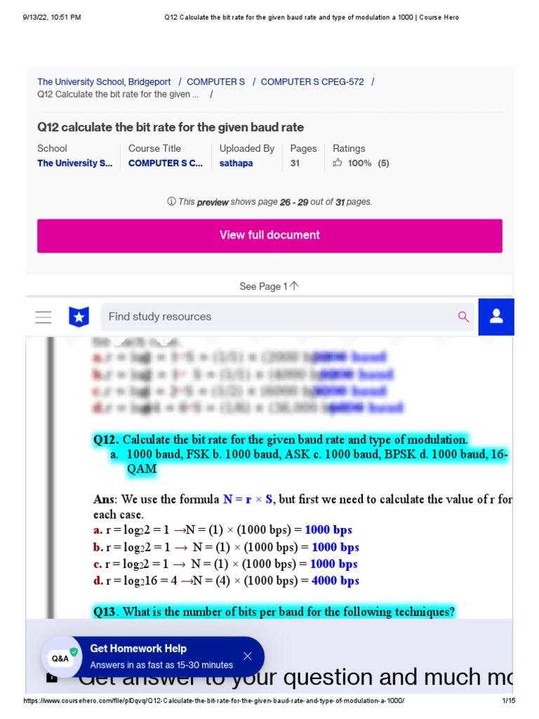 Q12 Calculate The Bit Rate For The Given Baud Rate and Type of ...