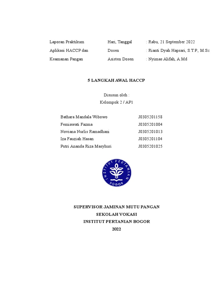 AP1-Kelompok 2-Tugas Lima Langkah Awal Dalam 12 Tahap HACCP-Final | PDF