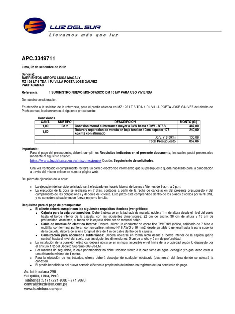 Solicitud de Luz | PDF