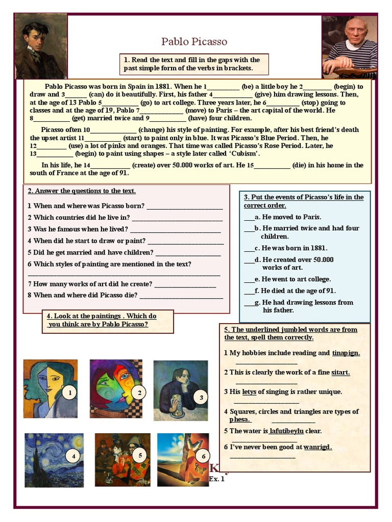 Pablo Picasso Grammar Drills Information Gap Activities Oneonone ...