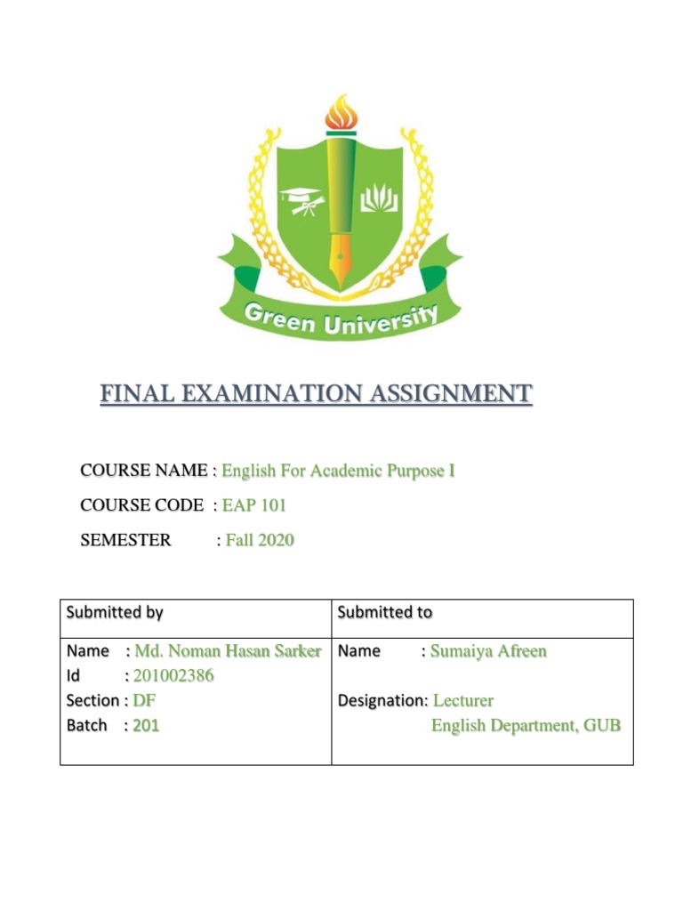 Noman Hasan Sarker (EAP FINAL EXAM ASSIGNMENT) | PDF | Engineer