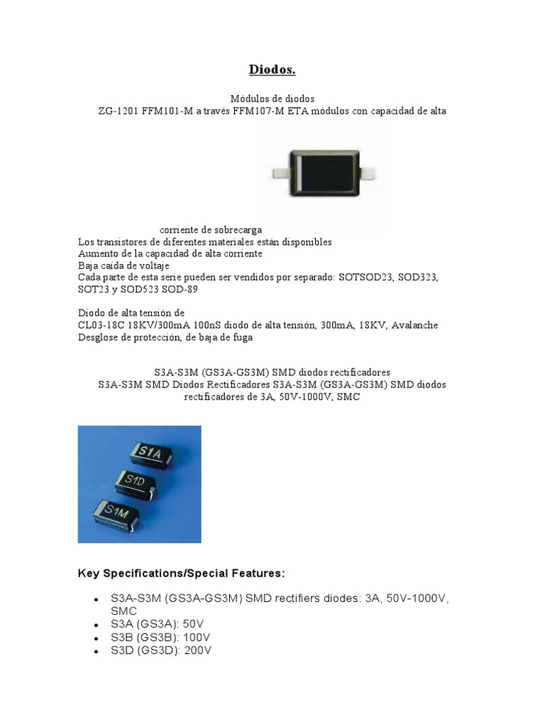 Catalogo y Especificaciones Diodos Y SMD | PDF | Diodo | Dispositivos semiconductores