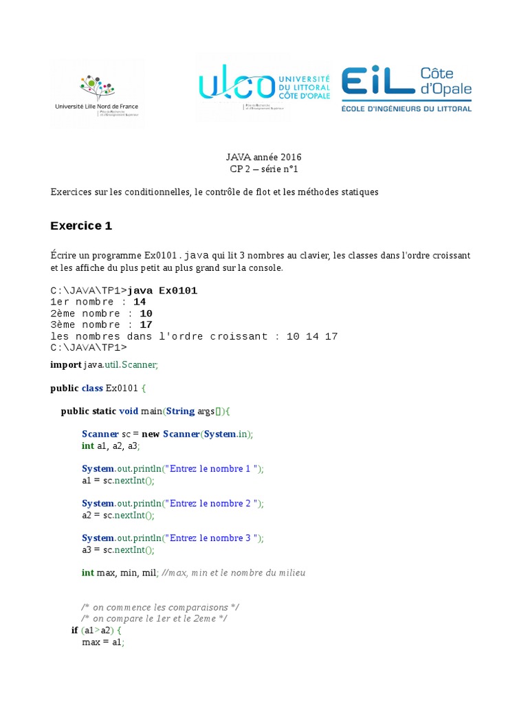 Exercices JAVA: Conditionnelles et Méthodes | PDF | Java (Langage de programmation ...