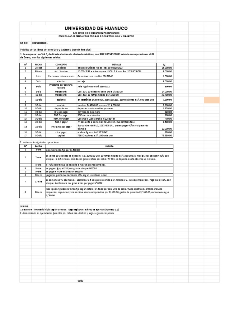 Ejercicio y Aplicación de Formatos Del Libro de Inventario y Balances | PDF | Contabilidad ...