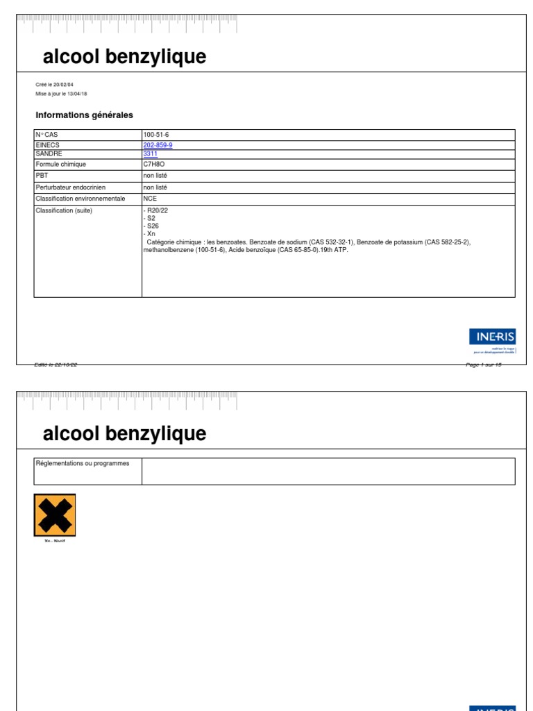 Alcool Benzylique | PDF | Toxicologie | Chimie
