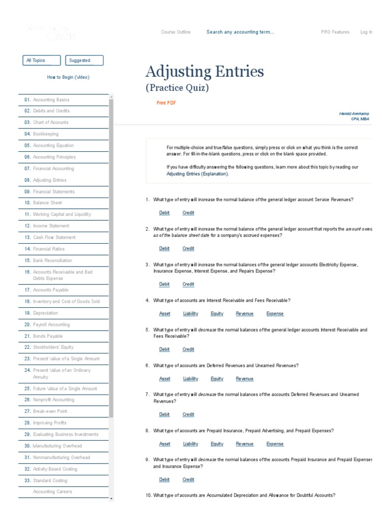 Adjusting Entries Quiz | PDF | Debits And Credits | Deferral