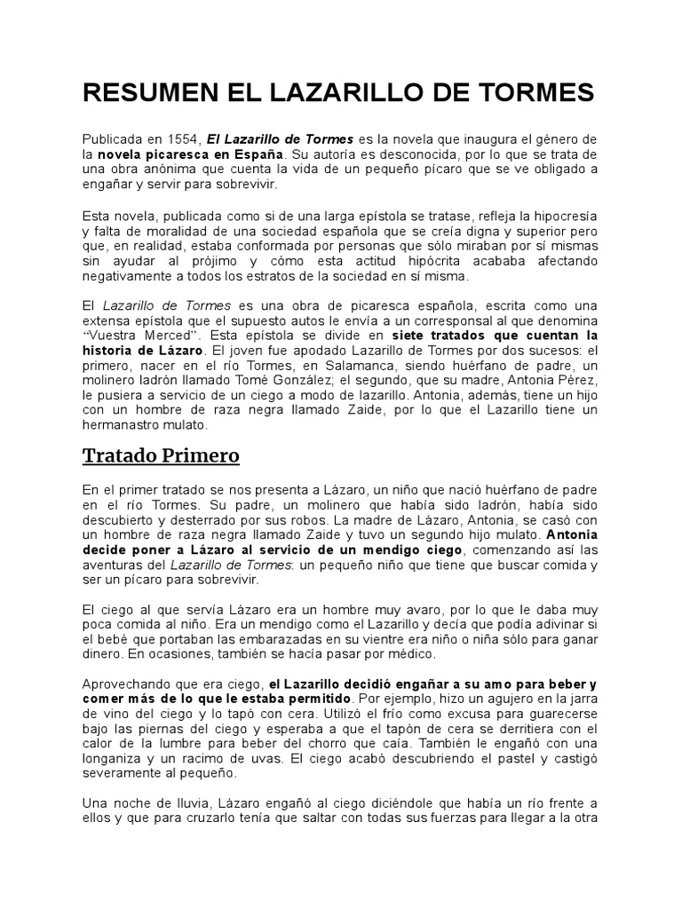 Resumen El Lazarillo de Tormes | PDF