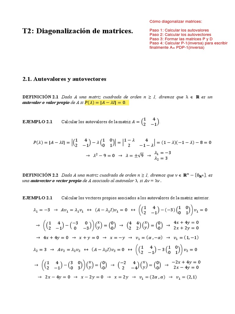 T2. Diagonalización de Matrices | PDF | Valores propios y vectores propios | Matriz (Matemáticas)