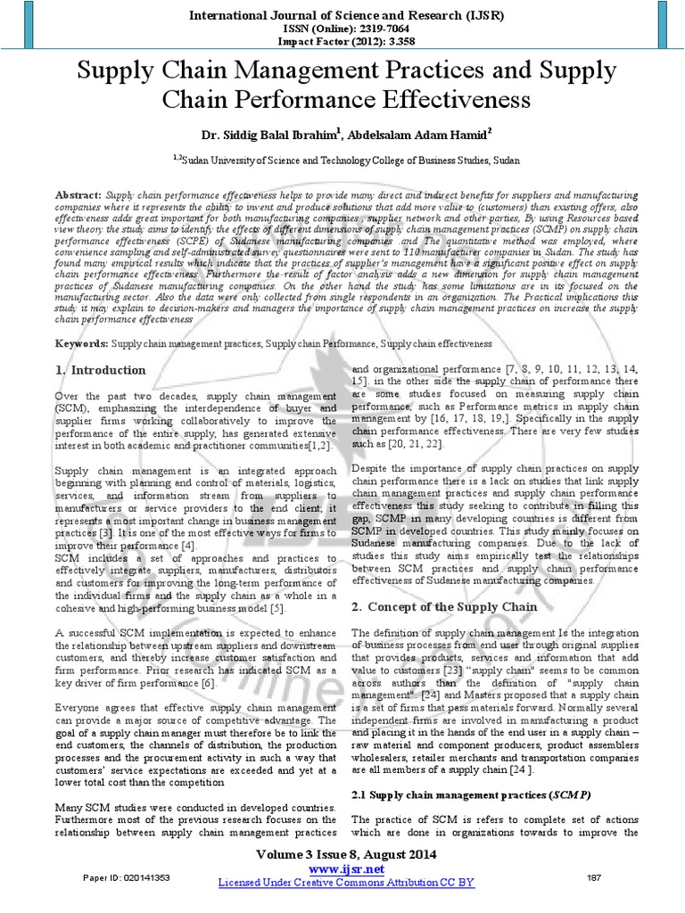 Supply Chain Management Practices and Su | PDF | Supply Chain | Supply Chain Management