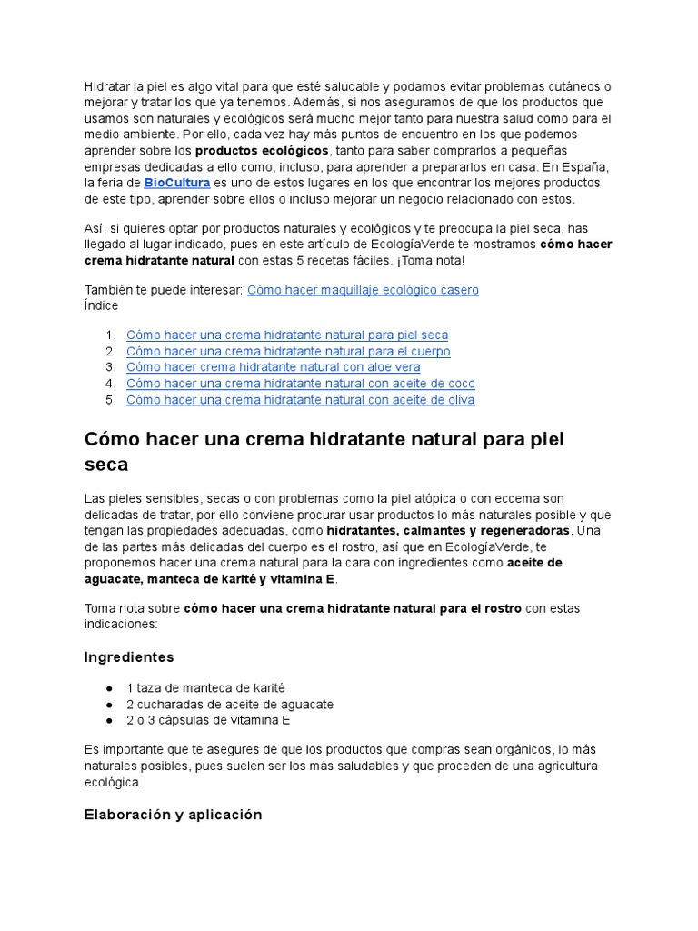 Receta Crema Hidratante Natural Pol | PDF | Aceite de oliva | Té