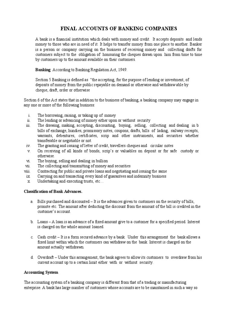 Final Accounts of Banking Companies | PDF | Banks | Debits And Credits
