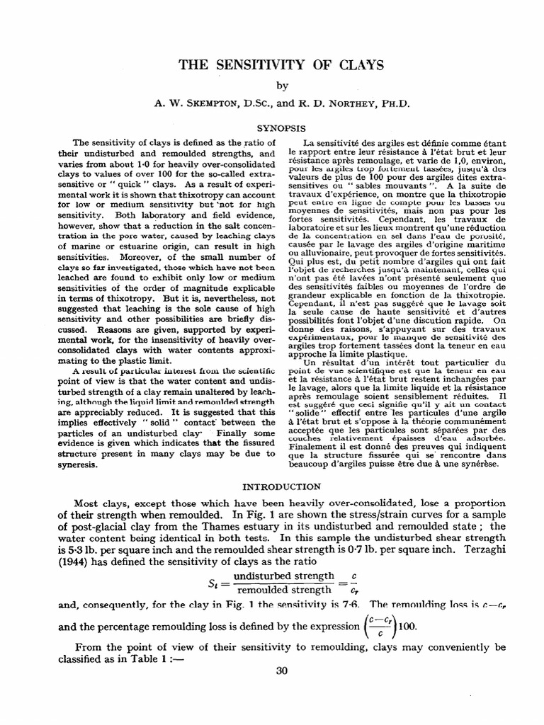 The Sensitivity of Clays | PDF | Horticulture | Geotechnical Engineering