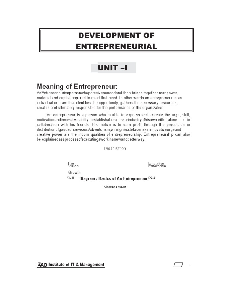 Entrepreneurial Developme UNIT - 1 | PDF | Entrepreneurship | Economics