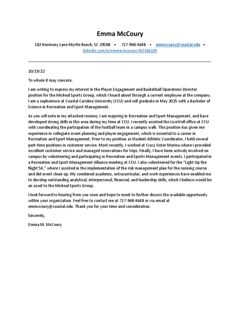 RSM Cover Letter | PDF