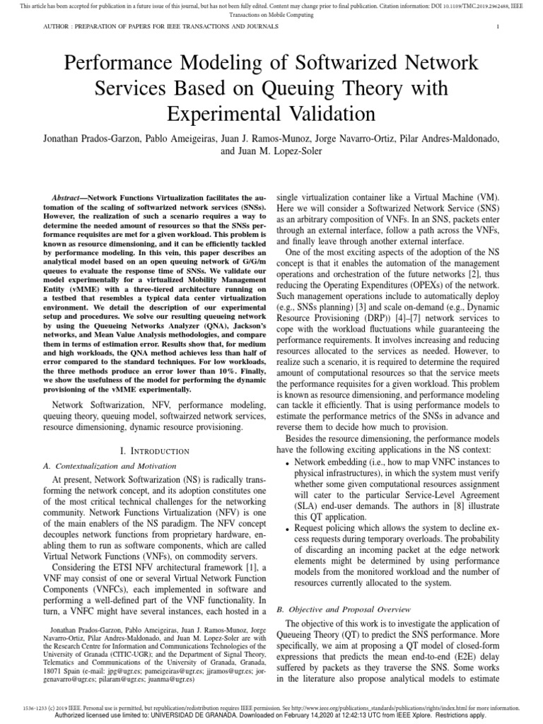 Performance Modeling of Softwarized Network Services Based On Queuing ... Performance Modeling of Softwarized Network Services Based On Queuing ...