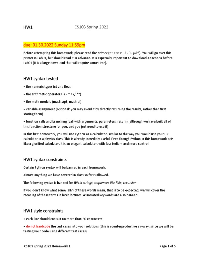 Hw 1 Pdf Subroutine Parameter Computer Programming