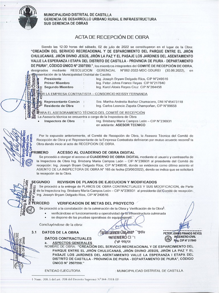 Acta Recepcion | PDF