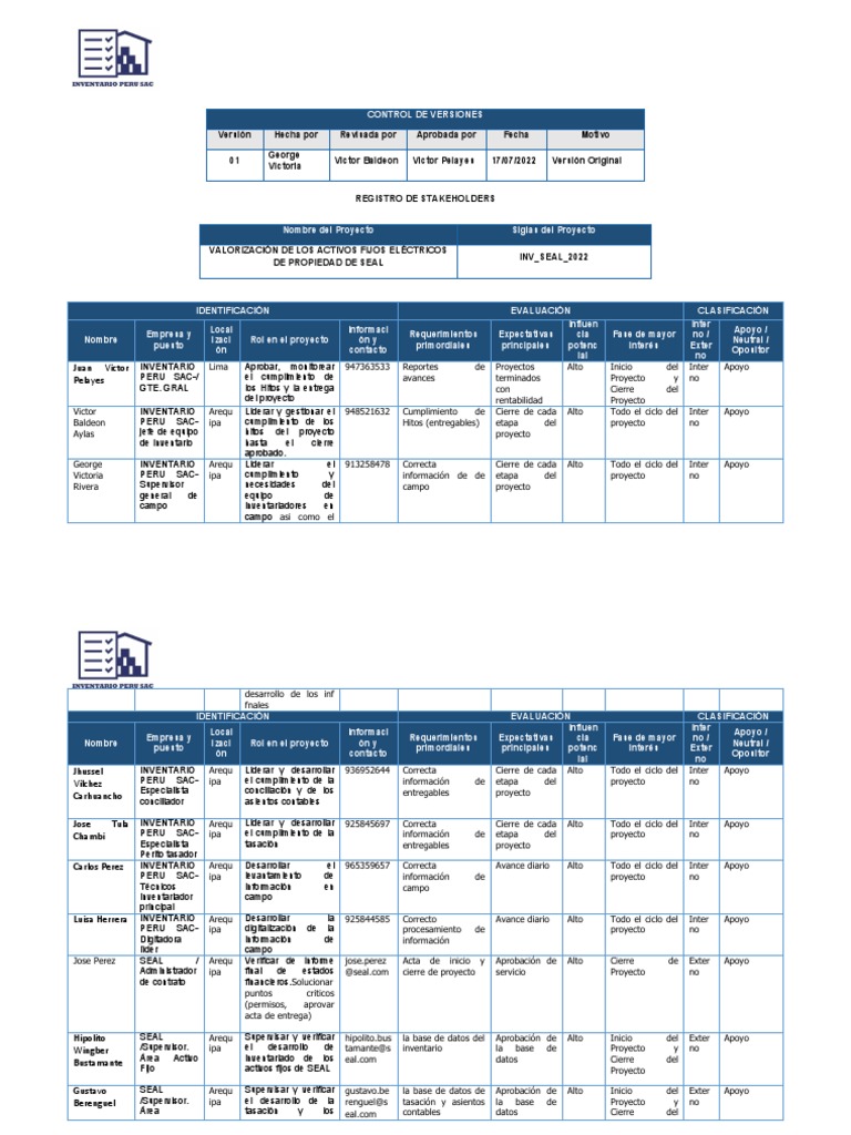 Registro o Matriz de Stakeholders | PDF | Business | Economias Registro o Matriz de Stakeholders | PDF | Business | Economias