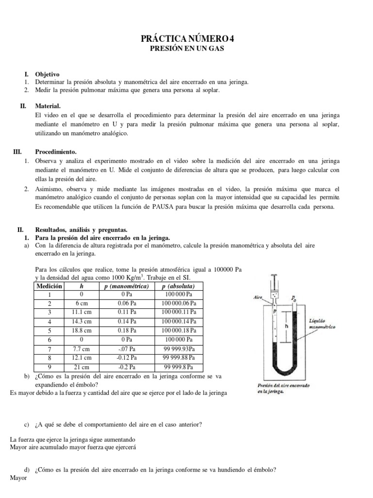 Presión en Un Gas | Descargar gratis PDF | Presión | Pascal (Unidad)