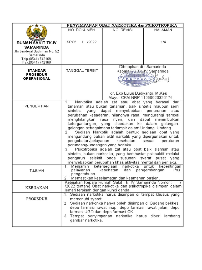 SPO PENYIMPANAN OBAT NARKOTIKA Dan PSIKOTROPIKA | PDF