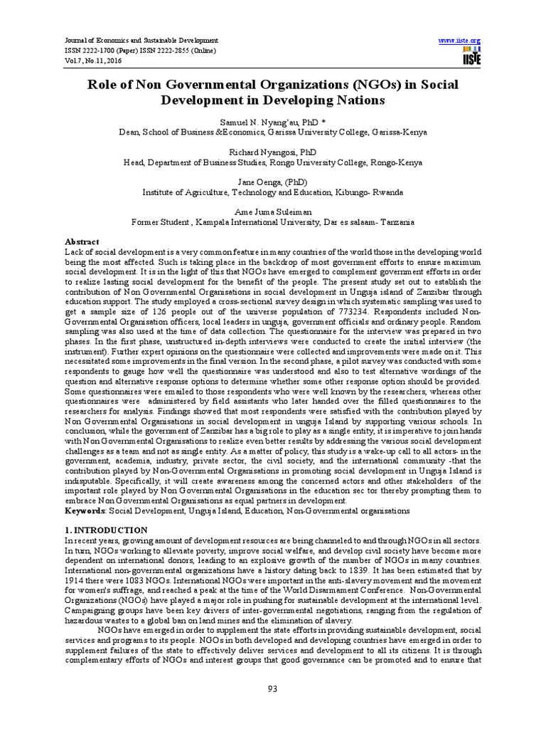 Role of Non Governmental Organizations (NGOs) in Social Development ...