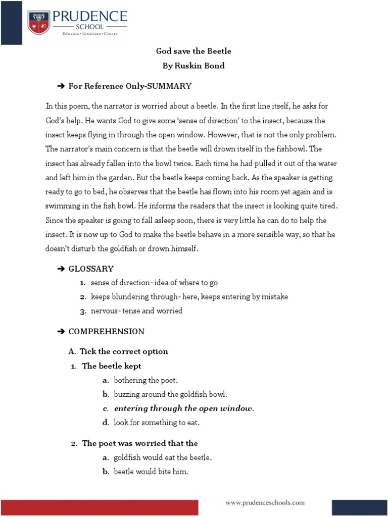 God Save the Beetle: Poem Summary | PDF