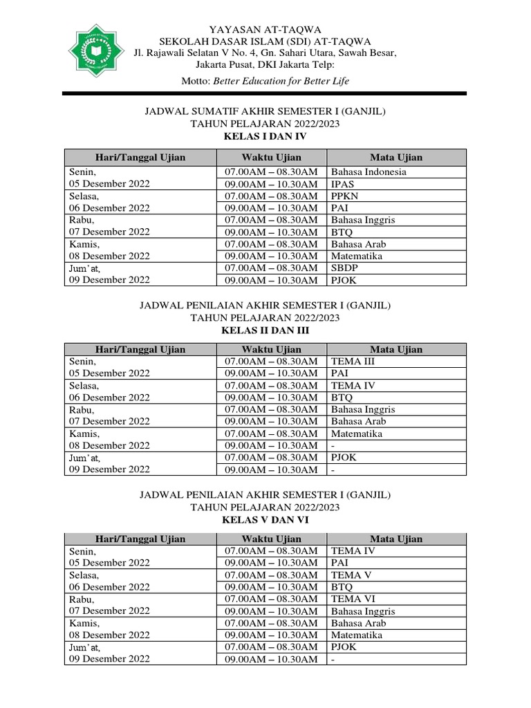 Jadwal Ujian SAS Dan PAS Ganjil 2022 - 2023 | PDF
