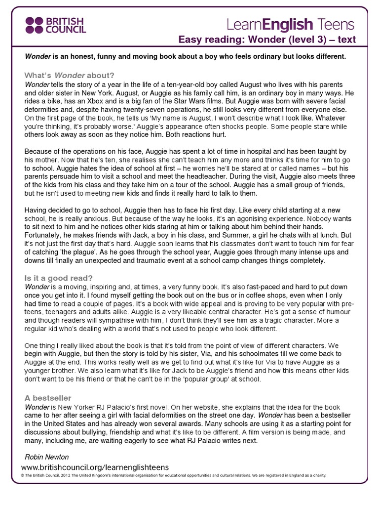 Wonder b2 - Text 2 | PDF