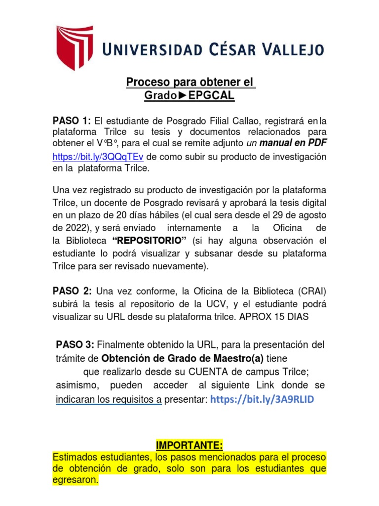 Tramite de Grado Maestría UCV | PDF