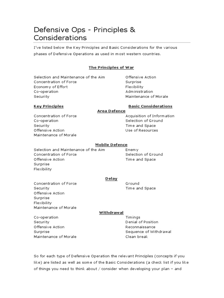Defensive Operations - Principles and Considerations | Download Free ...