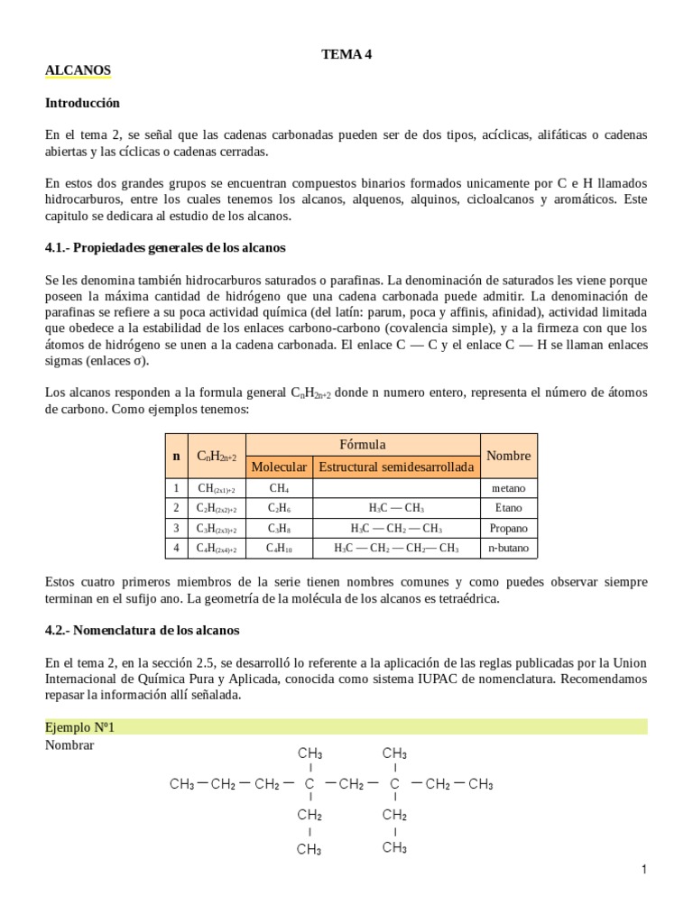 Guía de Alcanos para Química | PDF | Alcano | Cloro