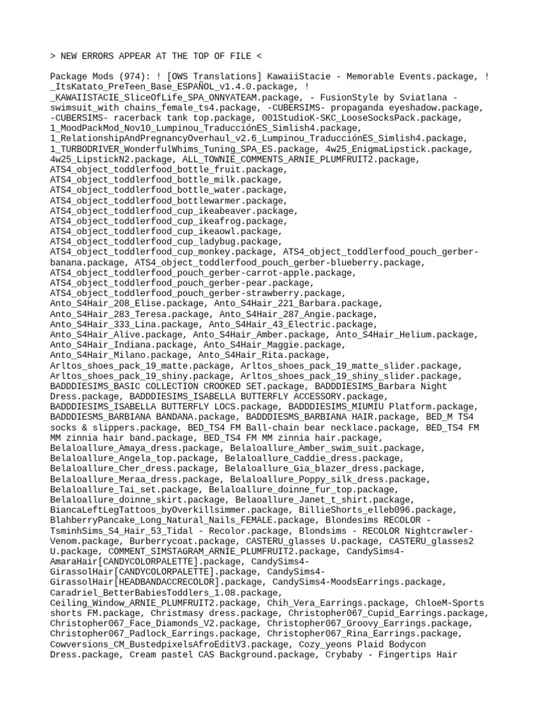 Sims 4 Mod Errors and Packages List | PDF | Softlines (Retail) | Fashion