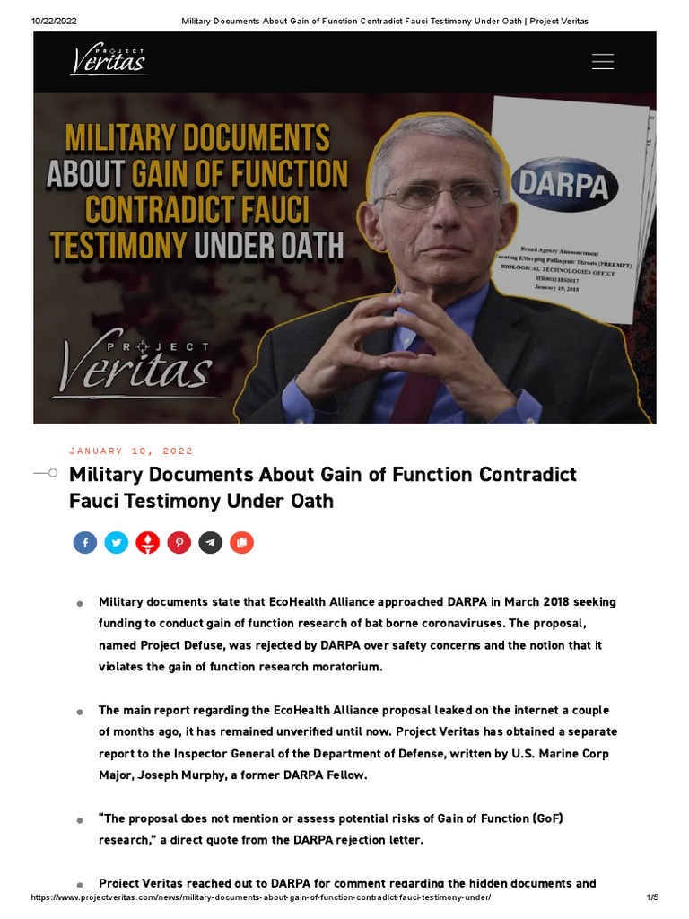 Military Documents About Gain of Function Contradict Fauci Testimony ...