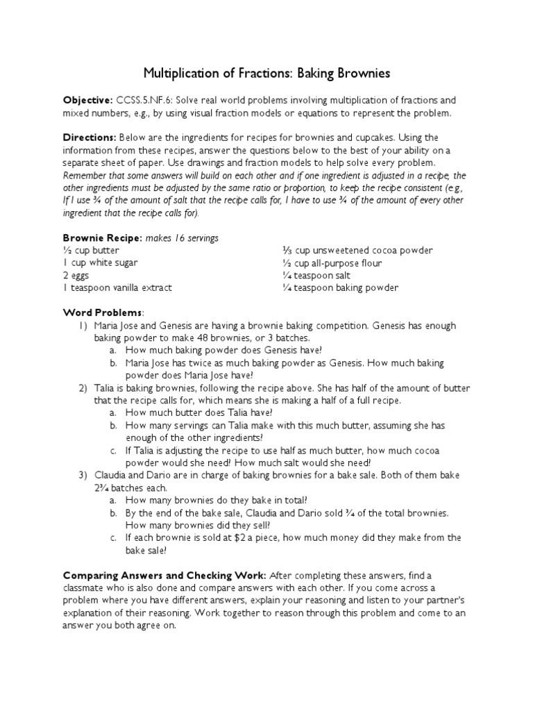 Multiplication of Fractions Activity | PDF | Baking Powder | Chocolate ...
