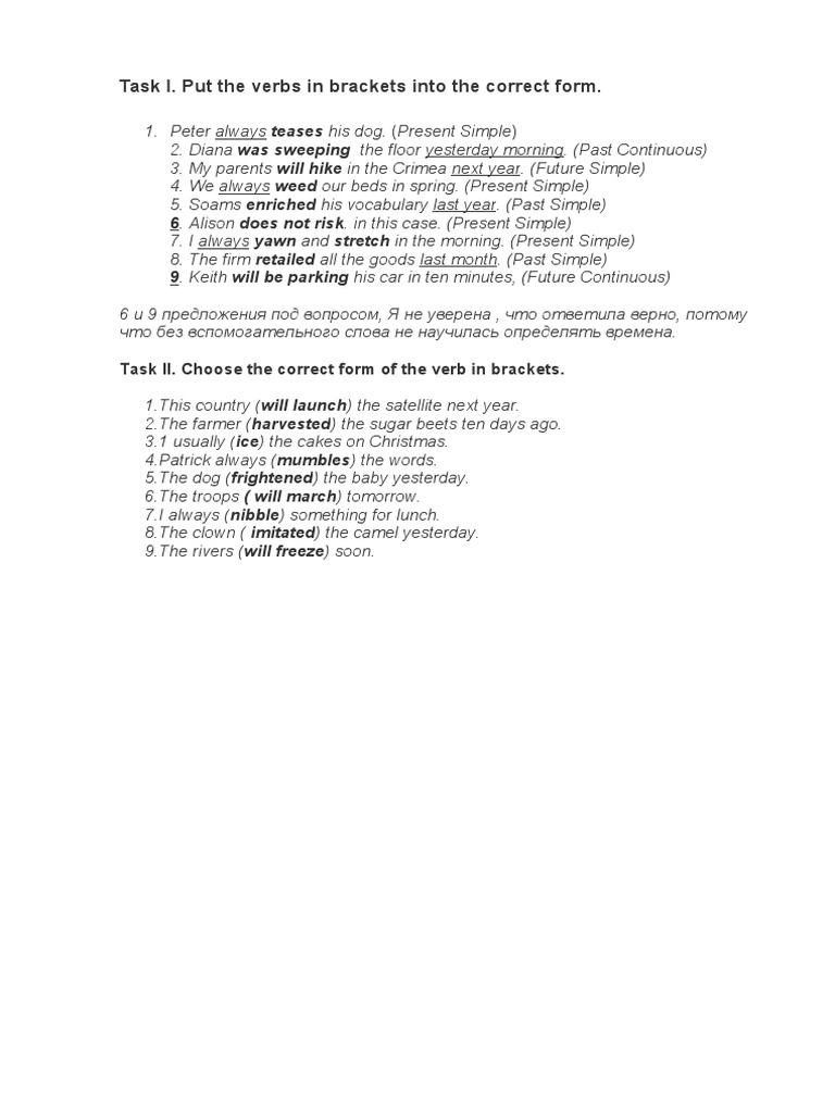 Task I. Put The Verbs in Brackets Into The Correct Form | PDF | Teaching Methods & Materials